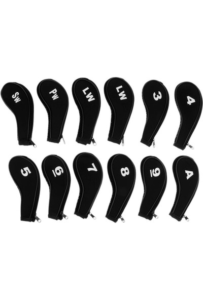 12 Adet Golf Seti Başkanı Neopren Kulübü Demir Headcover Golf Malzemeleri Siyah Kapakları 12 Adet Golf Seti Başkanı Neopren Kulübü Demir Headcover Golf Malzemeleri Siyah Kapakları
