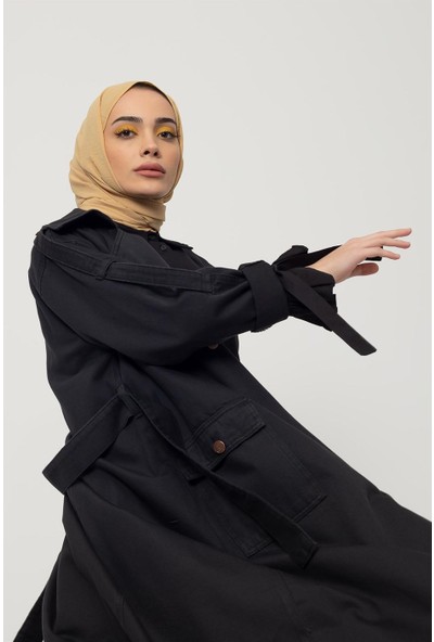 Denim Cepli Trenç Siyah Denim Cepli Trenç Siyah