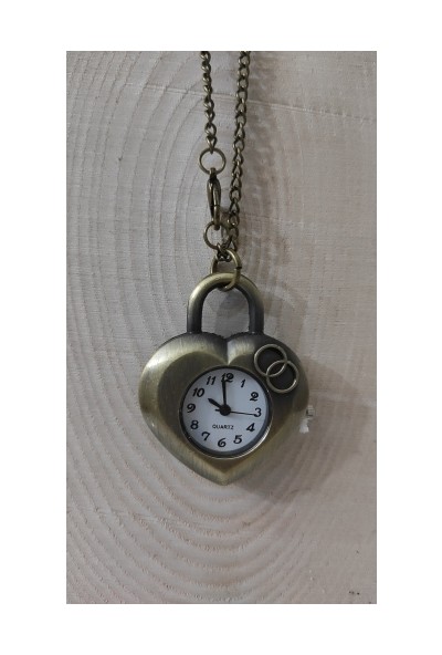 Esey Dizayn Kalp Modelli Köstekli Kolye Saat