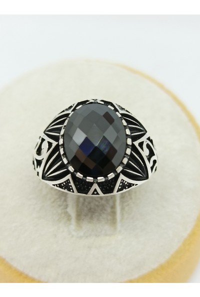 Firuze Gümüş Oval Oniks Taşlı Gümüş Yüzük