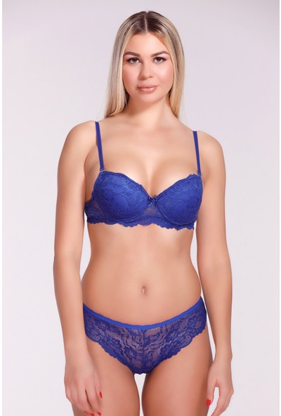 QP Secret Kadın Mavi Dolgulu Sütyen Külot Iç Çamaşır Dantel Takım
