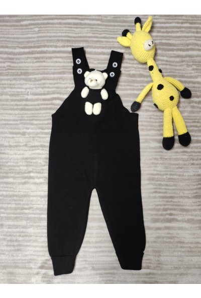 Meriç Bebe Oyuncak Ayı Detaylı Ayarlanabilir Askılı Triko Salopet