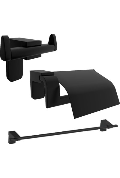 Fndhome Krom Siyah Lux 3 Lü Banyo Seti Kapalı Tuvalet Kağıtlık, Askılık, Uzun Havluluk Fndhome Krom Siyah Lux 3 Lü Banyo Seti Kapalı Tuvalet Kağıtlık, Askılık, Uzun Havluluk