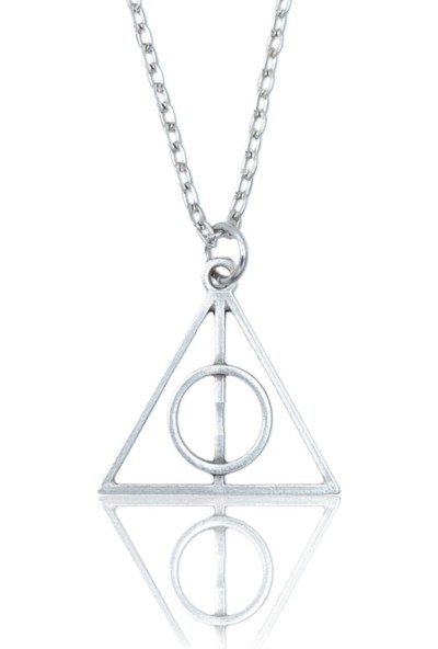 Bu Farklı Harry Potter Ölüm Yadigarları Üçgen Erkek Kadın Kolye Antik Gümüş Kaplama - 60 cm Düz Zincir