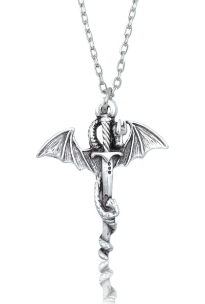 Bu Farklı Ejderha Erkek Kadın Kolye Antik Gümüş Kaplama - 60 cm Düz Zincir