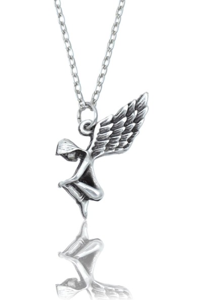 Bu Farklı Kanatlı Melek - Peri Erkek Kadın Kolye Antik Gümüş Kaplama - 60 cm Düz Zincir