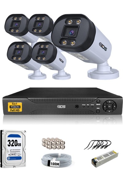 Ids 5 Kameralı 5mp Lensli 1080P Fullhd Gece Renkli Full Kamera Seti - Su Geçirmez - Cepten Izle Ids 5 Kameralı 5mp Lensli 1080P Fullhd Gece Renkli Full Kamera Seti - Su Geçirmez - Cepten Izle