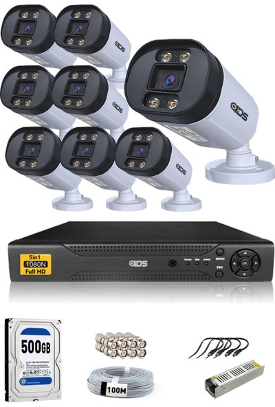 Ids 8 Kameralı 5mp Lensli 1080P Fullhd Gece Renkli Full Kamera Seti - Su Geçirmez - Cepten Izle Ids 8 Kameralı 5mp Lensli 1080P Fullhd Gece Renkli Full Kamera Seti - Su Geçirmez - Cepten Izle