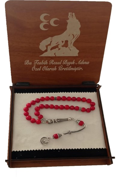 Pigado Isme Kişiye Özel Ahşap Kutusunda Gümüş Kırmızı Mercan Tesbih Pigado Isme Kişiye Özel Ahşap Kutusunda Gümüş Kırmızı Mercan Tesbih