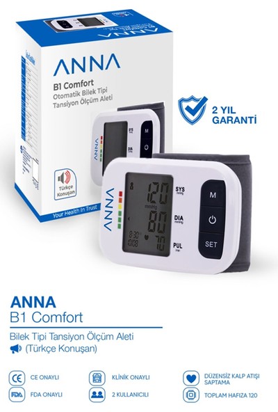 Anna B1 Comfort Bilekten Konuşan Tansiyon Aleti Anna B1 Comfort Bilekten Konuşan Tansiyon Aleti