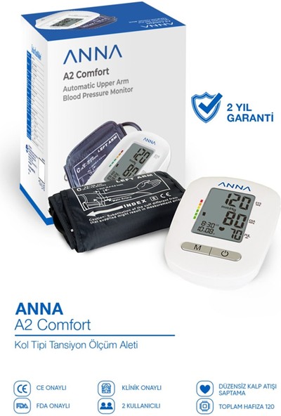 Anna A2 Comfort Koldan Ölçer Dijital Tansiyon Aleti Anna A2 Comfort Koldan Ölçer Dijital Tansiyon Aleti