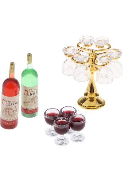 13 Adet 1:12 Ölçekli Dollhouse Mini Kadeh Raf Minyatürleri Oda Dekor Altın