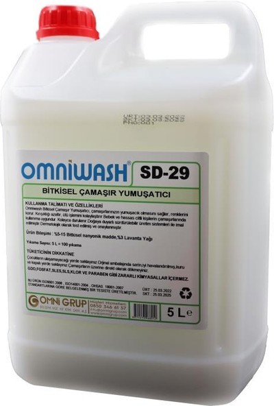 Omniwash Sd-29 Bitkisel Çamaşır Yumuşatıcı Lavanta Yağlı 5000 ml Omniwash Sd-29 Bitkisel Çamaşır Yumuşatıcı Lavanta Yağlı 5000 ml