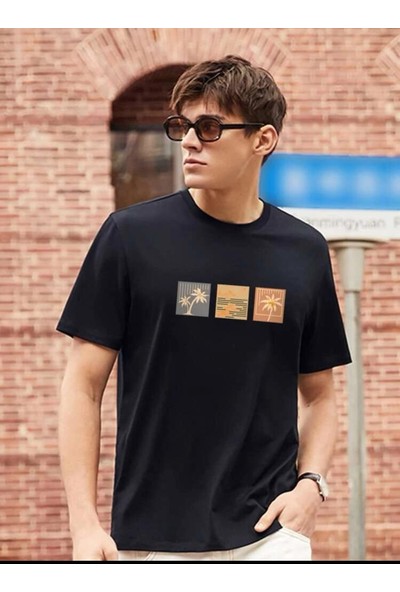 BlackRock Unisex Siyah Oversize Palm Tree Tee Baskılı T-Shirt BlackRock Unisex Siyah Oversize Palm Tree Tee Baskılı T-Shirt
