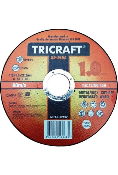 Meşem Trıcraft 115X1X22.23 mm Inox Kesici (MEŞEM-3301) 25 Adet Bir Paket Meşem Trıcraft 115X1X22.23 mm Inox Kesici (MEŞEM-3301) 25 Adet Bir Paket