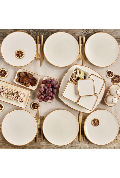 Bella Maison Allure Seramik 21 Parça 6 Kişilik Kahvaltı Takımı Beyaz-Hardal Bella Maison Allure Seramik 21 Parça 6 Kişilik Kahvaltı Takımı Beyaz-Hardal