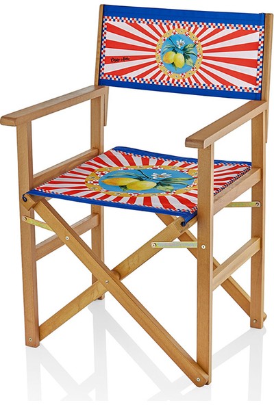 Chiara Alessi Capri Kırmızı Çizgili Limon Desenli Ahşap Rejisör Sandalyesi Chiara Alessi Capri Kırmızı Çizgili Limon Desenli Ahşap Rejisör Sandalyesi