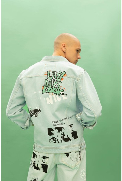 DeFacto Slim Fit Baskılı Geri Dönüşümlü Jean Ceket X0475AZ22SP