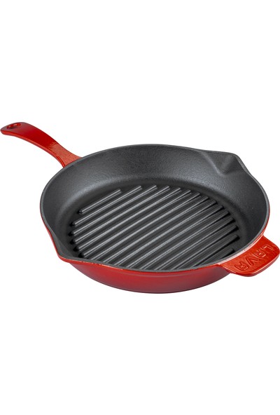 Lava Döküm Yuvarlak Izgara Tava, Metal Saplı, ÇAP(Ø)28CM. Kırmızı