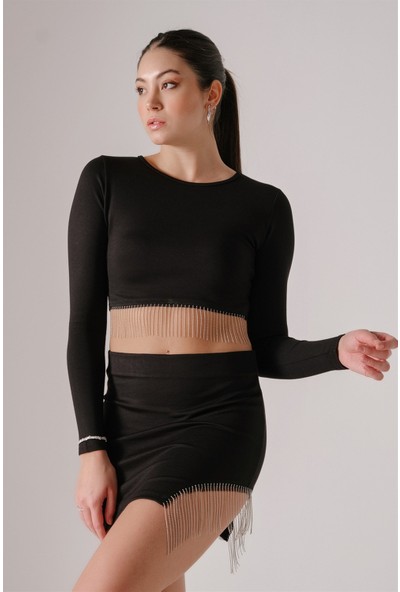 MyLove Crop Chain Bluz Siyah MyLove Crop Chain Bluz Siyah