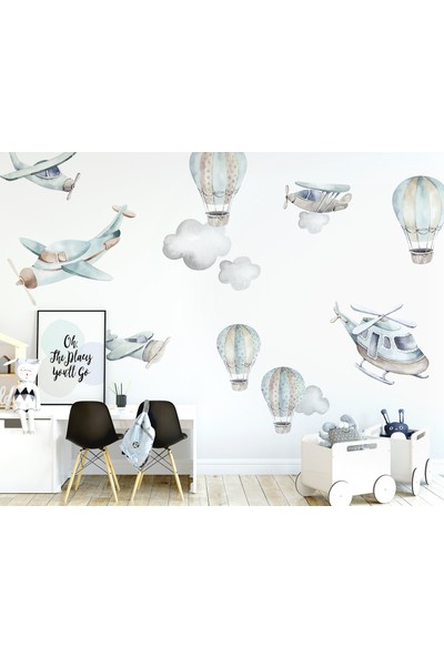 Montana Workshop Uçan Balon ve Uçak Set Bas Kes Duvar Sticker Montana Workshop Uçan Balon ve Uçak Set Bas Kes Duvar Sticker