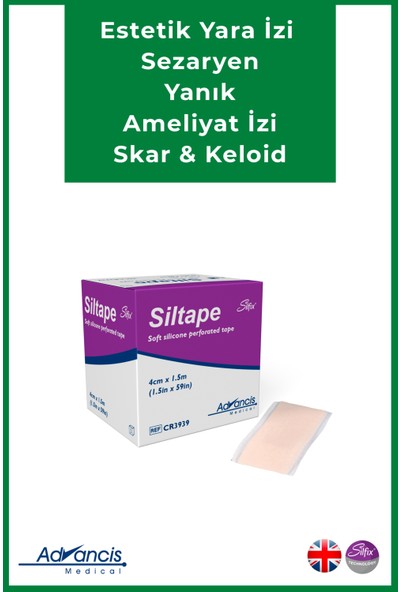 Advancis Medical UK Siltape Soft Silikon Bant yara izi-dikiş izi-sezaryen-yanık-estetik 4cm x1,5 Advancis Medical UK Siltape Soft Silikon Bant yara izi-dikiş izi-sezaryen-yanık-estetik 4cm x1,5