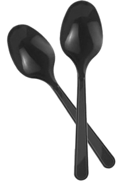 İpek Böceği Siyah Renk Lüks Plastik Kaşık 25 Adet