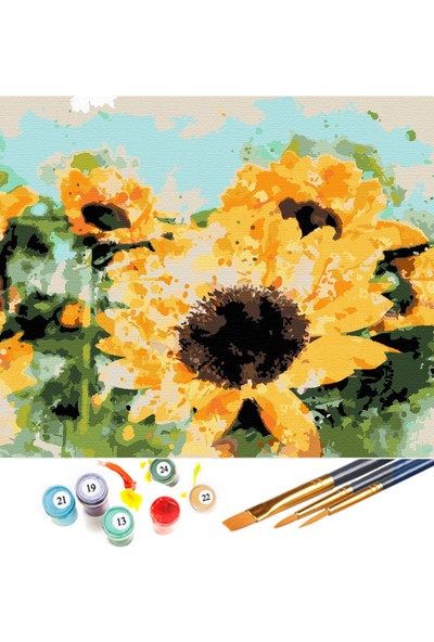 Tabdiko Sayılarla Boyama Seti 40 x 50 cm Tuval Şasesine Gerili Ayçiçeği