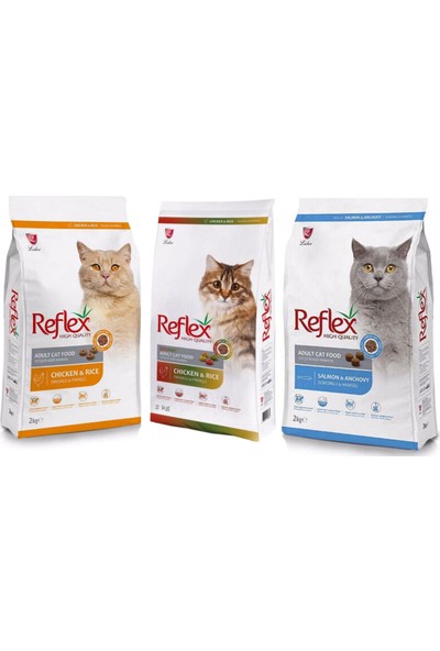 Reflex Tavuklu, Tavuklu Renkli Taneli, Balıklı Yetişkin Kedi Maması 2 kg x 3 Adet Reflex Tavuklu, Tavuklu Renkli Taneli, Balıklı Yetişkin Kedi Maması 2 kg x 3 Adet