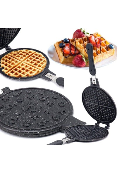 Taşhan Lüks Granit Ocak Üstü Waffle Tavası Bakalit Sap Taşhan Lüks Granit Ocak Üstü Waffle Tavası Bakalit Sap