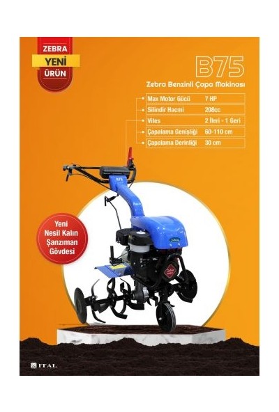 Zebra B75 Benzinli Şanzımanlı Çapa Makinası 7 Hp