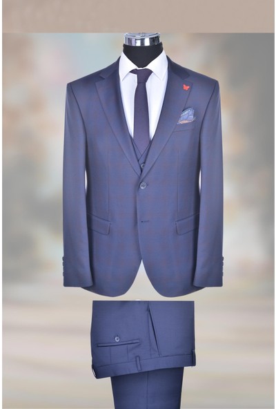 Baggi Slim Fit Desenli Yelekli Takım Elbise A.laci