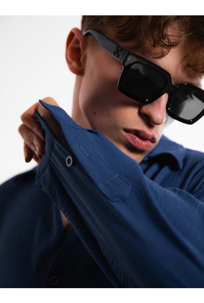 Oversize Basic Gömlek Indigo