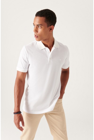 Avva Erkek Beyaz Polo Yaka Düz T-Shirt E001027 Avva Erkek Beyaz Polo Yaka Düz T-Shirt E001027