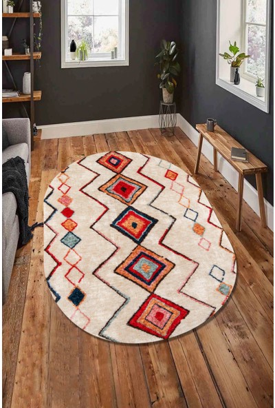 Benzahome Dijital Baskılı Keçe ( Dot ) Taban Oval Halı MS668 Benzahome Dijital Baskılı Keçe ( Dot ) Taban Oval Halı MS668