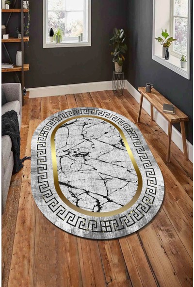 Benzahome Dijital Baskılı Keçe ( Dot ) Taban Oval Halı MS756 Benzahome Dijital Baskılı Keçe ( Dot ) Taban Oval Halı MS756