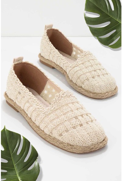 Bambi Bej Örgü Kadın Espadril K01874052316
