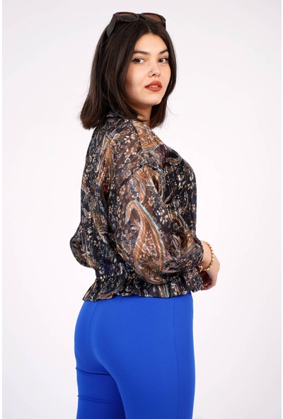 Y-7800 Y Beli Bağcıklı Yarasa Şifon Gömlek Y-7800 Y Beli Bağcıklı Yarasa Şifon Gömlek
