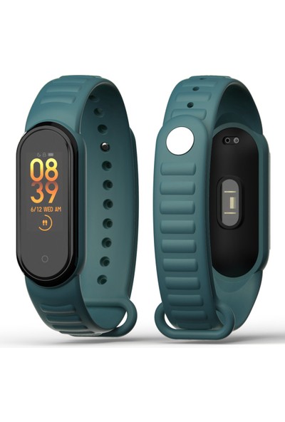 Pufwin Xiaomi Mi Band 5/6 Uyumlu Loop Desenli Silikon Kordon Metal Tokalı
