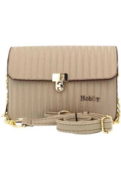 Hobby 223111 Baskılı Deri Kadın Omuz Çantası Açık Vizon