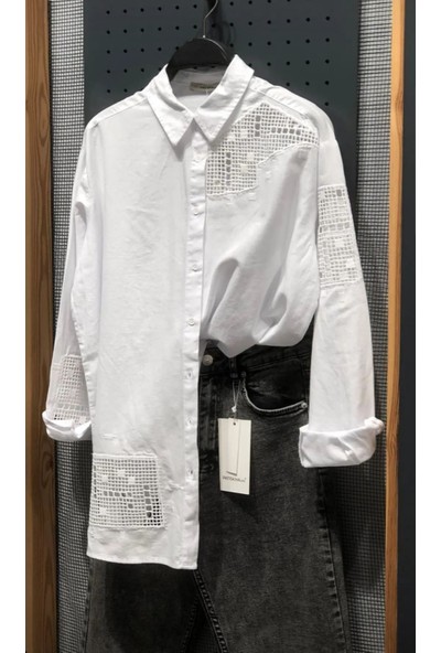 Less Lilas Kadın Beyaz Renk Pamuklu Dantelli Gömlek