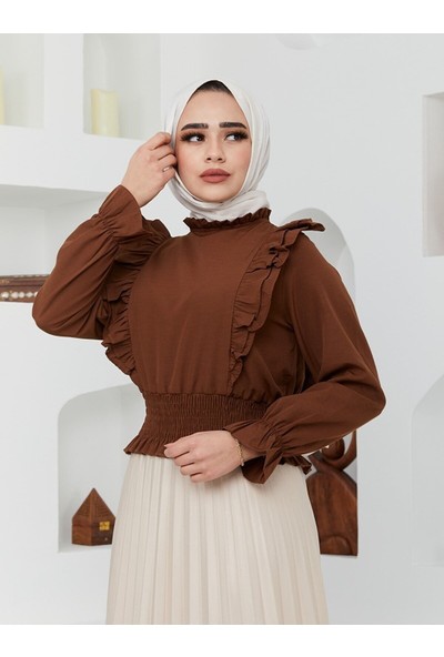 Brm Kadın Gipeli Fırfırlı Tesettür Bluz