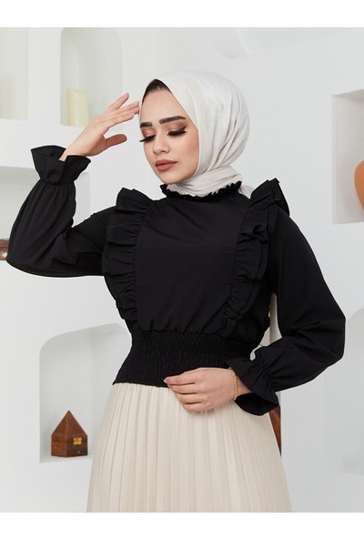 Brm Kadın Gipeli Fırfırlı Tesettür Bluz