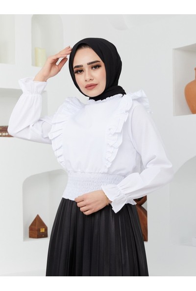Brm Kadın Gipeli Fırfırlı Tesettür Bluz
