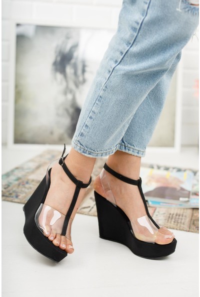 udbyswoman Mason Siyah Şeffaf Dolgu Topuklu Ayakkabı