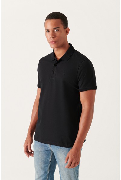 AVVA Erkek Siyah Polo Yaka Düz T-Shirt E001027 AVVA Erkek Siyah Polo Yaka Düz T-Shirt E001027