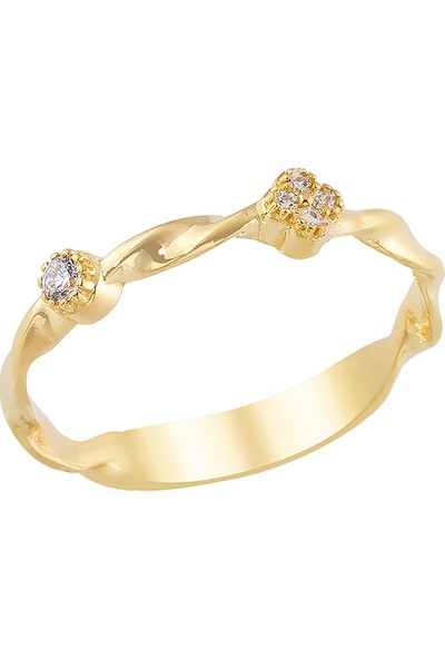 Narla Jewellery 8 Ayar Taşlı Çiçek ve Yuvarlak Yüzük