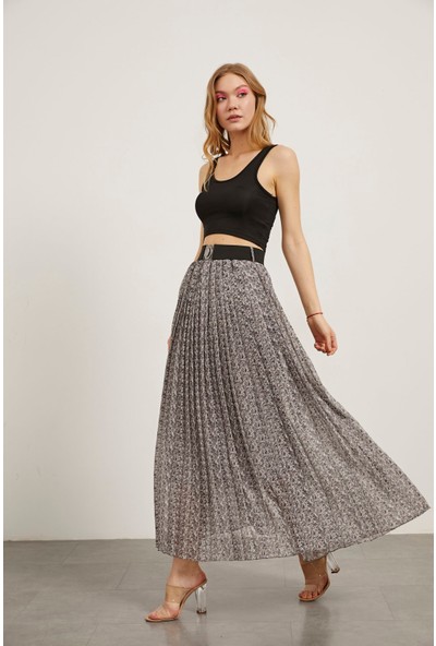 Armalife 1353 Desenli Piliseli Şifon Kadın Etek