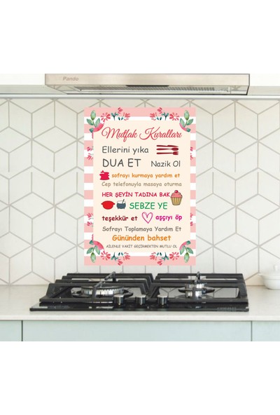 Aşktan Basım Hizmetleri Pvc Mutfak Kuralları Panosu Çiçekli