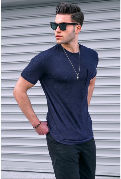 Madmext Lacivert Basic Triko Tişört